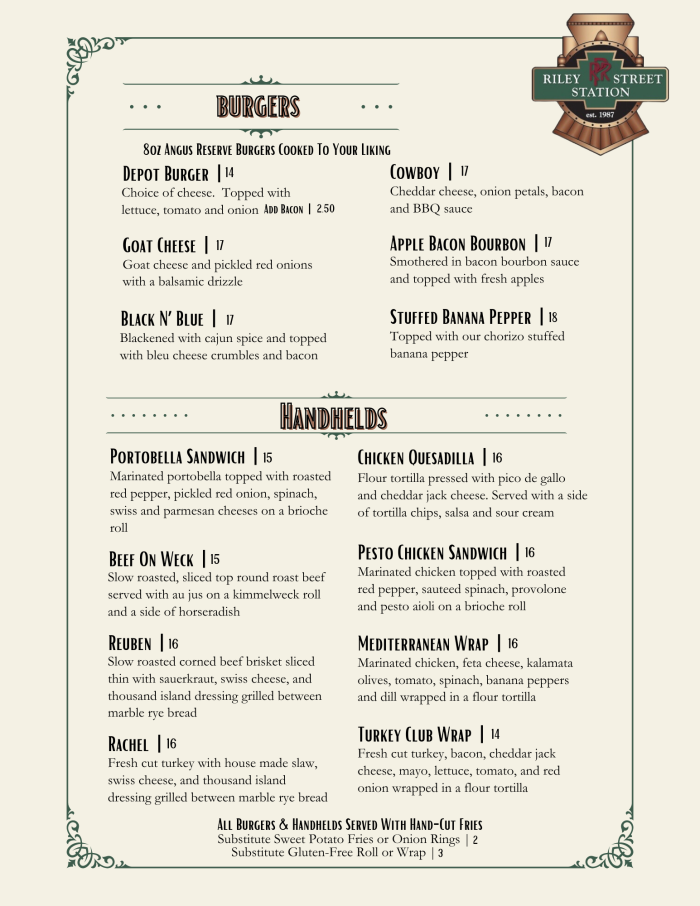Menu | Riley Street Station