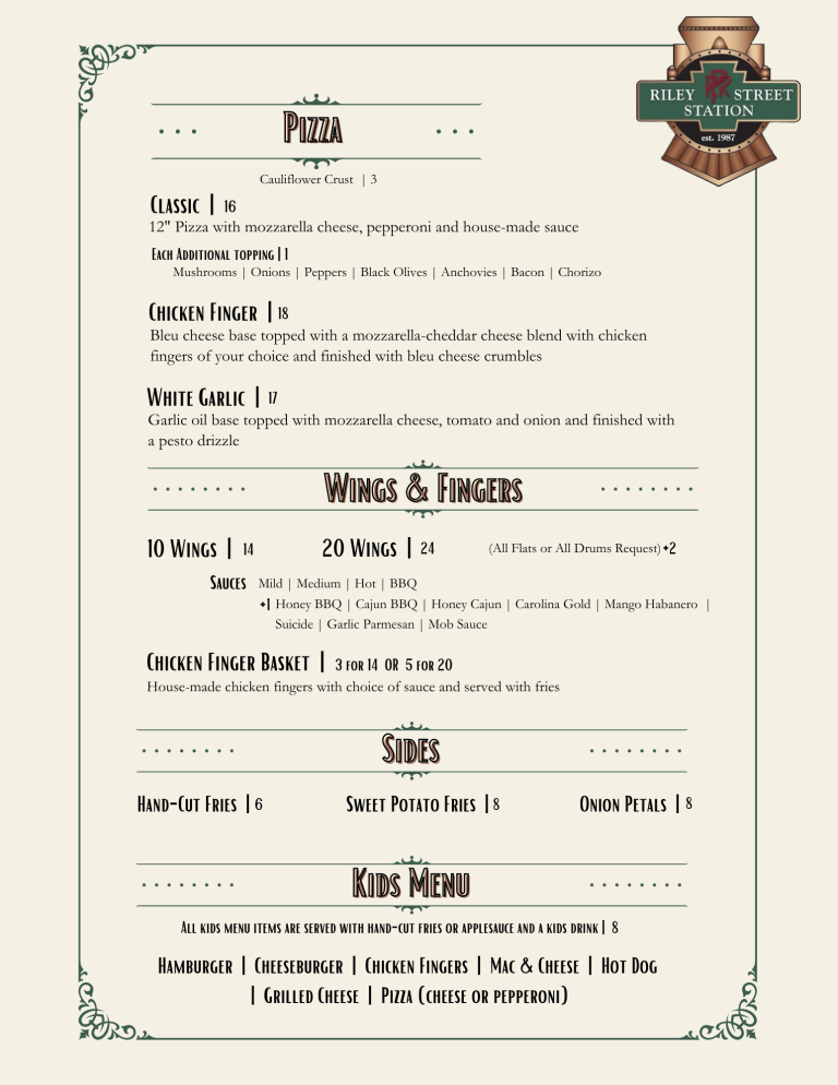 Menu | Riley Street Station